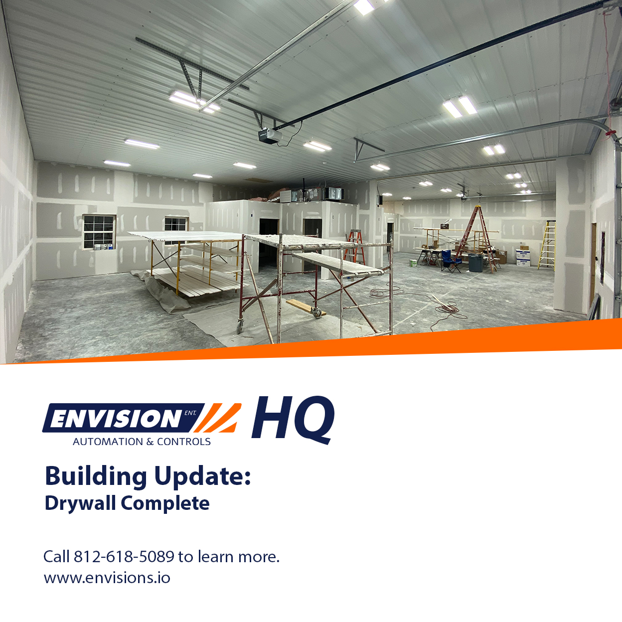 Building Update: Drywall Complete - Envision Automation & Controls